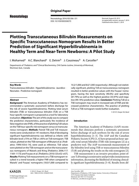 Pdf Plotting Transcutaneous Bilirubin Measurements On Specific