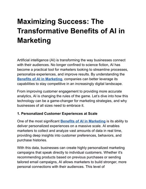 Ppt Maximizing Success The Transformative Benefits Of Ai In