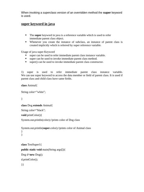 Super Keyword In Java Pdf Class Computer Programming Method