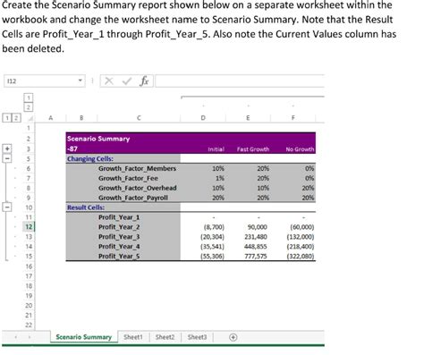 create the scenario summary report shown below on a