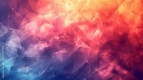 Abstract Geometric Polygonal Background With Vibrant Hues Of Red Orange And Blue Blending