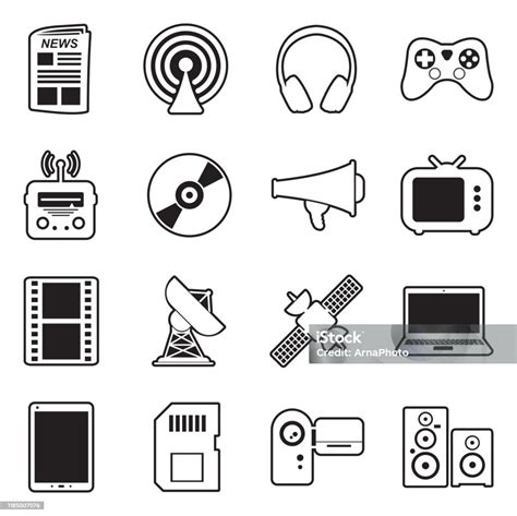 미디어 아이콘 세트 2 채우기 설계로 선 벡터 일러스트레이션 0명에 대한 스톡 벡터 아트 및 기타 이미지 0명 Brand