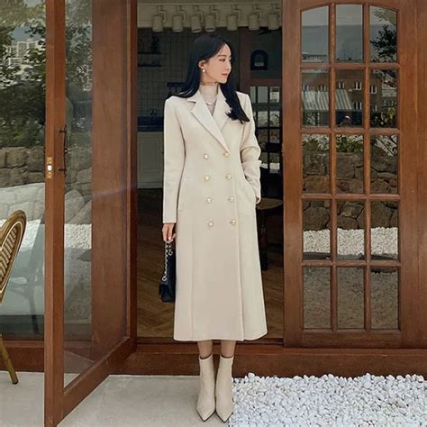 비비안 더블 골드버튼 슬림핏 울 롱코트