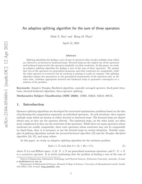 Pdf An Adaptive Splitting Algorithm For The Sum Of Three Operators
