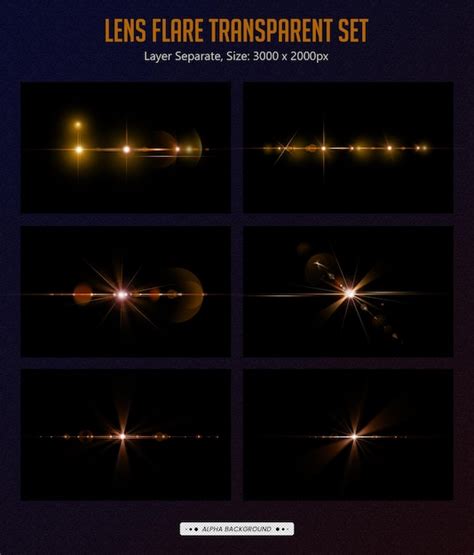 어두운 배경에서 다채로운 렌즈 플레어 컬렉션 및 조명 렌즈 플레어 프리미엄 Psd 파일
