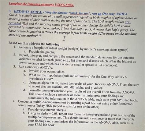 Solved 3 One Way Anova Using The Dataset Smok Bwesow