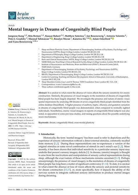 Pdf Mental Imagery In Dreams Of Congenitally Blind People