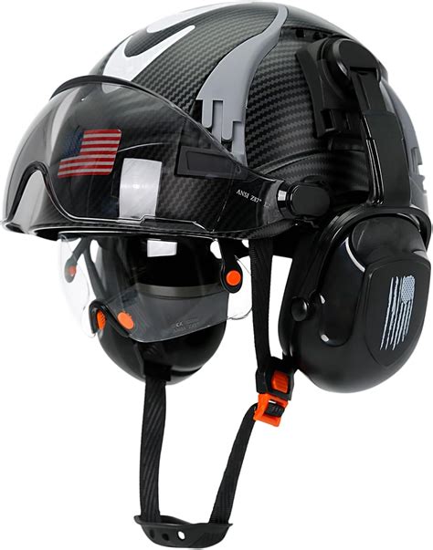 Aolamegs Safe Black Carbon Fiber Hard Hat With Dual Visor And Hearing