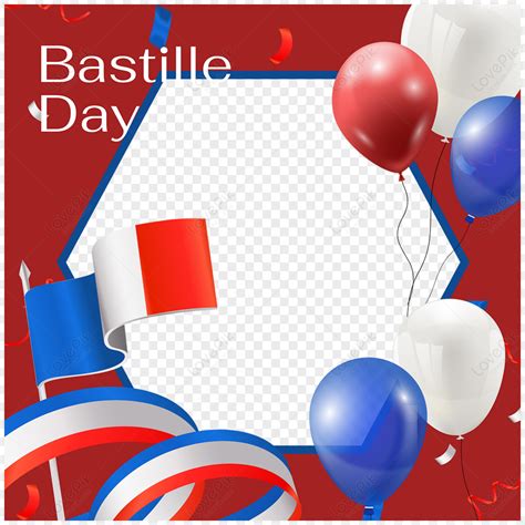 프랑스 바스티유 데이 페이스 북 빨간색 테두리 일러스트 별 풍선깃발전통적인 Png 일러스트 무료 다운로드 Lovepik