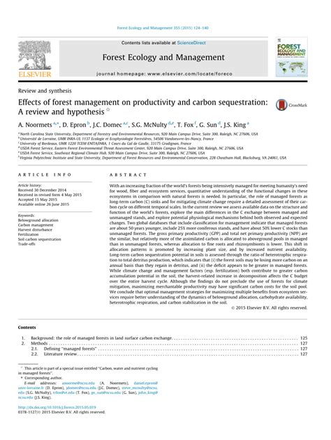 Pdf Effects Of Forest Management On Productivity And Carbon
