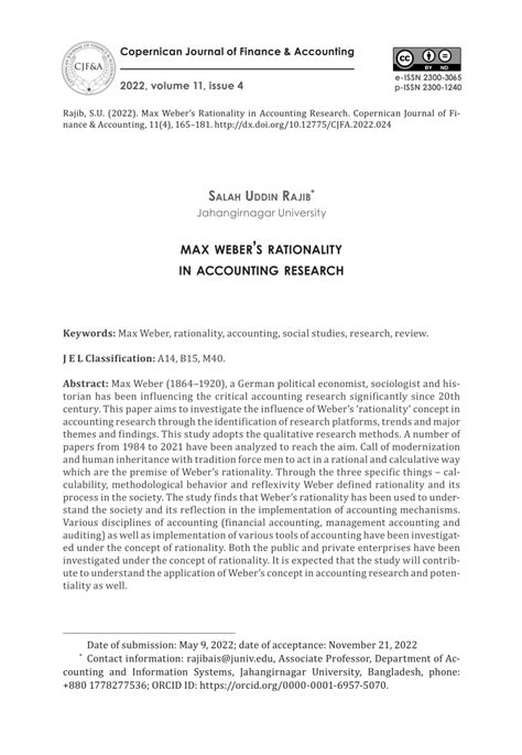 Pdf Max Webers Rationality In Accounting Research