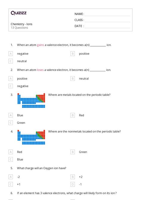 50 Chemistry Worksheets For 10th Class On Quizizz Free And Printable