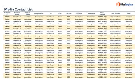Excel Spreadsheet Contact List Template