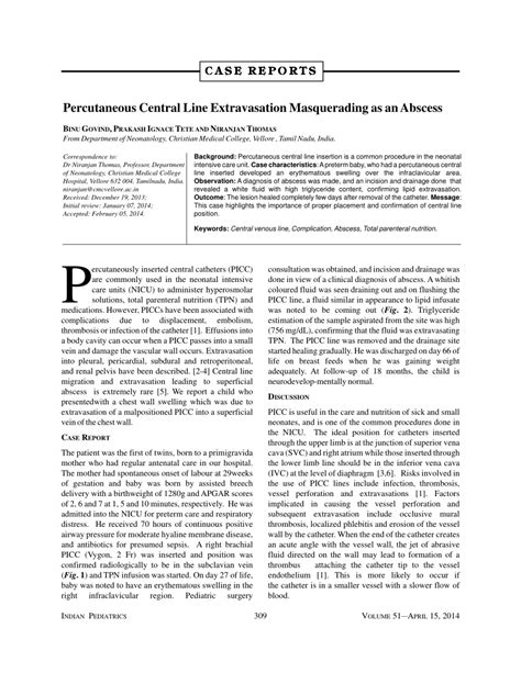 PDF Percutaneous Central Line Extravasation Masquerading As An Abscess