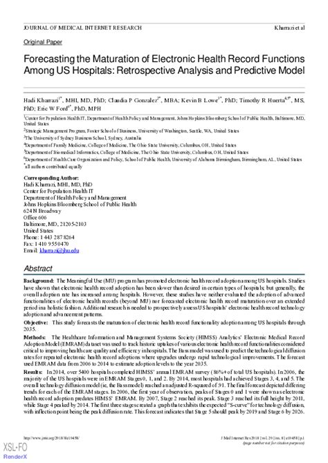 Pdf Forecasting The Maturation Of Electronic Health Record Functions Among Us Hospitals