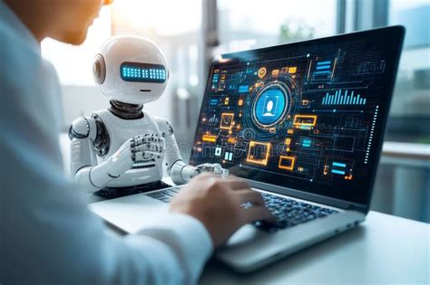 Artificial Intelligence Technology On Laptop Screen With Data Analysis Stock Illustration