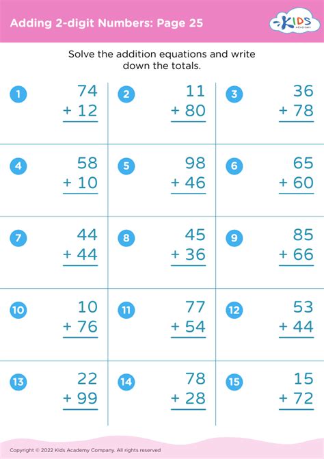 Adding 2 Digit Numbers Worksheet Page 25