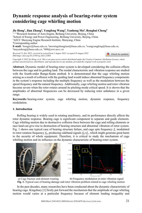 Pdf Dynamic Response Analysis Of Bearing Rotor System Considering Cage Whirling Motion