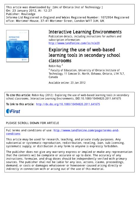 Pdf Exploring The Use Of Web Based Learning Tools In Secondary School Classrooms