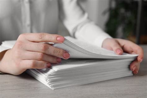 Woman Stacking Documents At Table In Office Closeup Stock Image Image Of Guidance Data