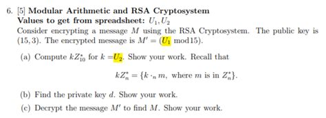 Solved 6 5 Modular Arithmetic And Rsa Cryptosystem Values