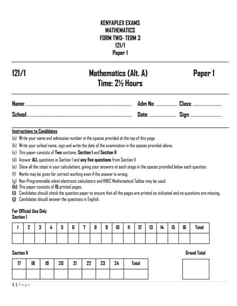 Form 2 Mathematics Term 3 Opener Exam 2024 Version 2 3084