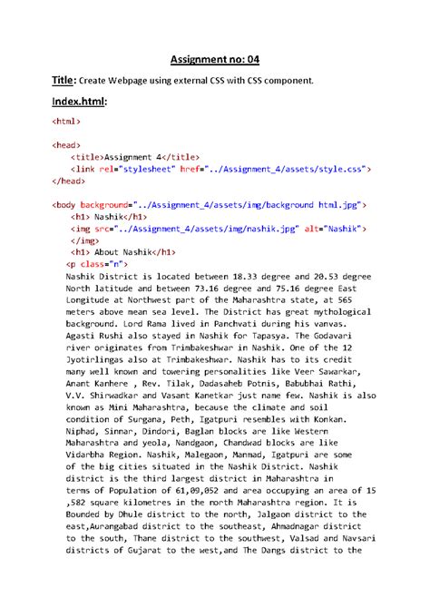 Assignment4 For Web Page Design Assignment No 04 Title Create Webpage Using External Css