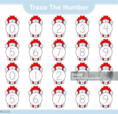 번호를 추적합니다 선물 상자로 번호 추적 교육 어린이 게임 인쇄 가능한 워크 시트 벡터 일러스트 레이 션 0명에 대한 스톡 벡터