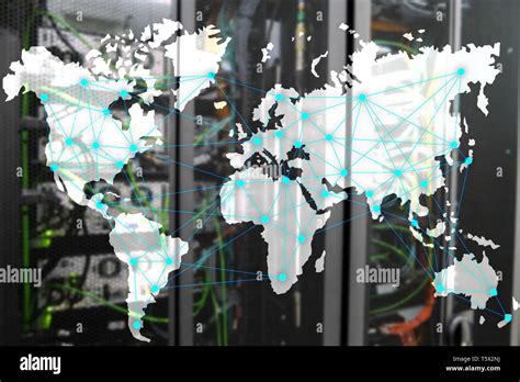 Internet And Telecommunication Concept With World Map On Server Room