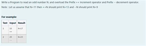 Solved Write A Program To Read An Odd Number N And Overload