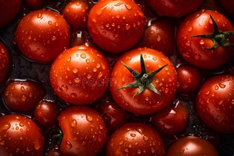 Many Tomatoes With Water Drops Abstract Background Neural Network Ai