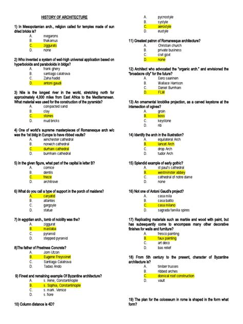 History Of Architecture Multiple Choice Questions Pdf Dome Gothic Architecture