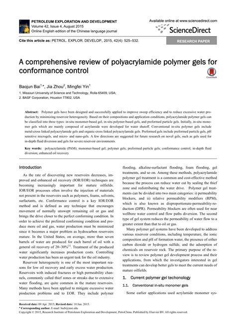 Pdf A Comprehensive Review Of Polyacrylamide Polymer Gels For