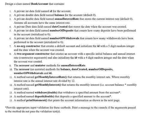 Solved Design A Class Named BankAccount That Contains A Chegg