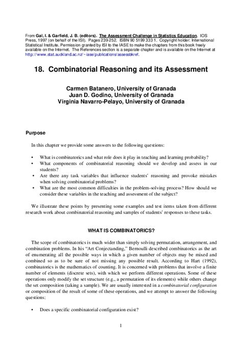 Pdf Combinatorial Reasoning And Its Assessment