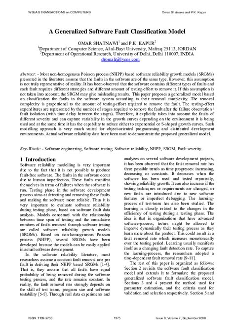 Pdf A Generalized Software Fault Classification Model