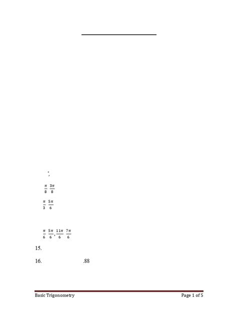 Answers Tutorial Sheet 2 Solving Basic Trig Eqns Pdf