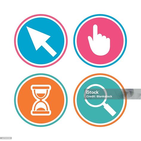 Mouse Cursor Icon Hourglass Magnifier Glass Stock Illustration Download Image Now Badge