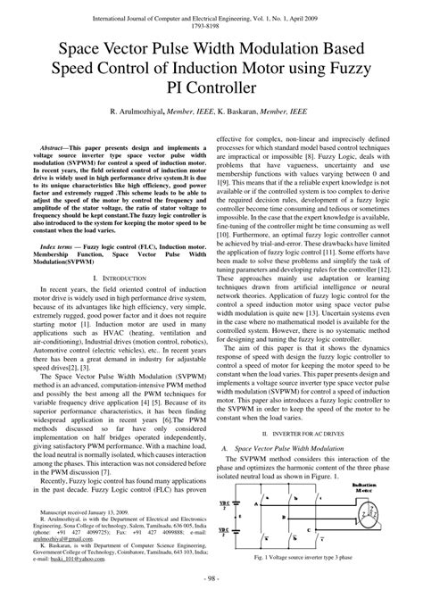 pdf space vector pulse width modulation basedspeed control of induction motor using fuzzypi