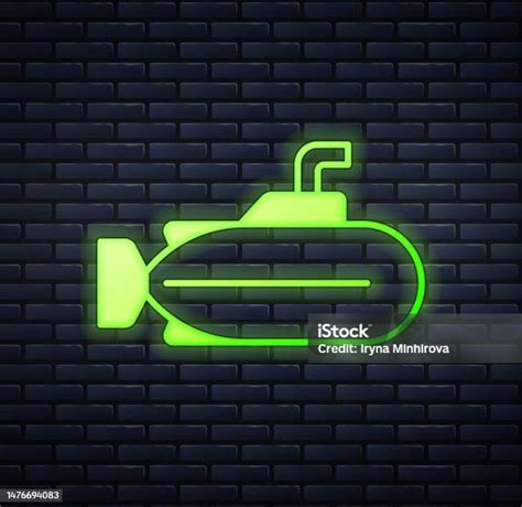 벽돌 벽 배경에 고립 된 빛나는 네온 잠수함 아이콘 군함 벡터 교통수단에 대한 스톡 벡터 아트 및 기타 이미지 교통수단 군사 깊은 Istock