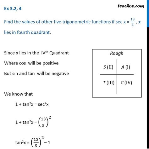 Ex Find Values Of Other Five Functions If Sec X
