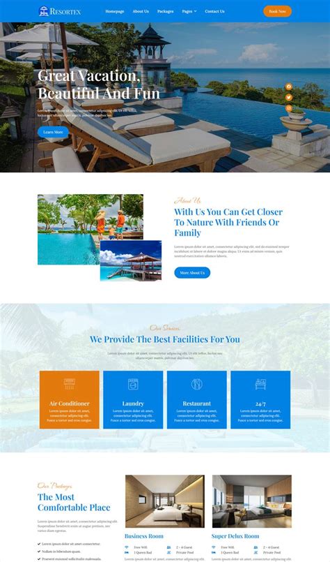 Hotel And Resort Elementor Pro Template Kit Hotel Resort Great Vacations