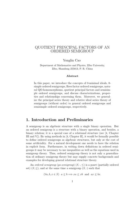 Pdf Quotient Ordered Homomorphisms Of Ordered Semigroups