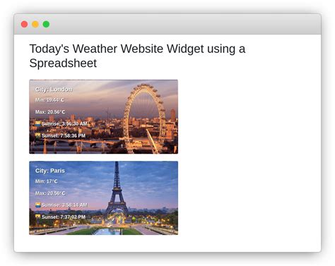 website weather widget using a excel online [2025] sheet2api
