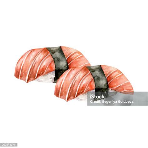 수채화 일본 초밥입니다 신선한 연어를 얹은 전통 아시아 사시미 레스토랑 바 카페 메뉴 디자인을 위한 해산물 일러스트레이션 0명에 대한 스톡 벡터 아트 및 기타 이미지