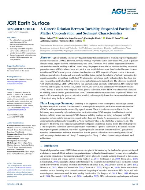 Pdf A Generic Relation Between Turbidity Suspended Particulate