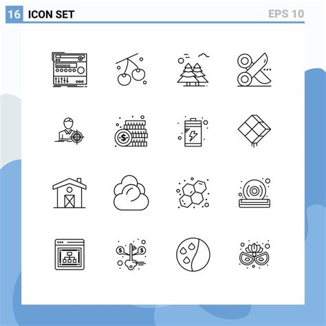 Pictogram Set Of 16 Simple Outlines Of Scissor Cutting Easter Cut Pine