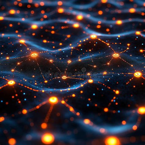 Glowing Network Of Connected Nodes And Lines In Dark Digital Space Stock Image Image Of Scifi