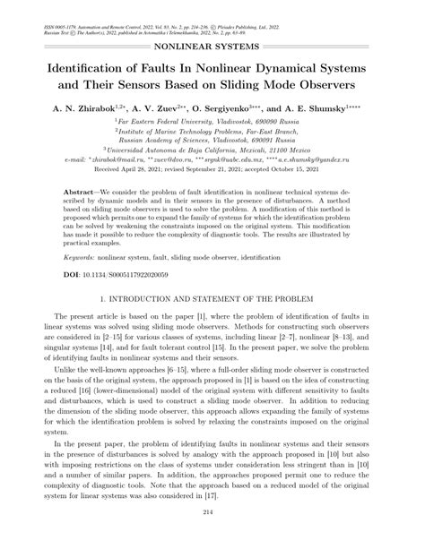 Pdf Identification Of Faults In Nonlinear Dynamical Systems And Their