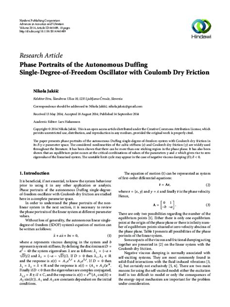 Pdf Phase Portraits Of The Autonomous Duffing Single Degree Of